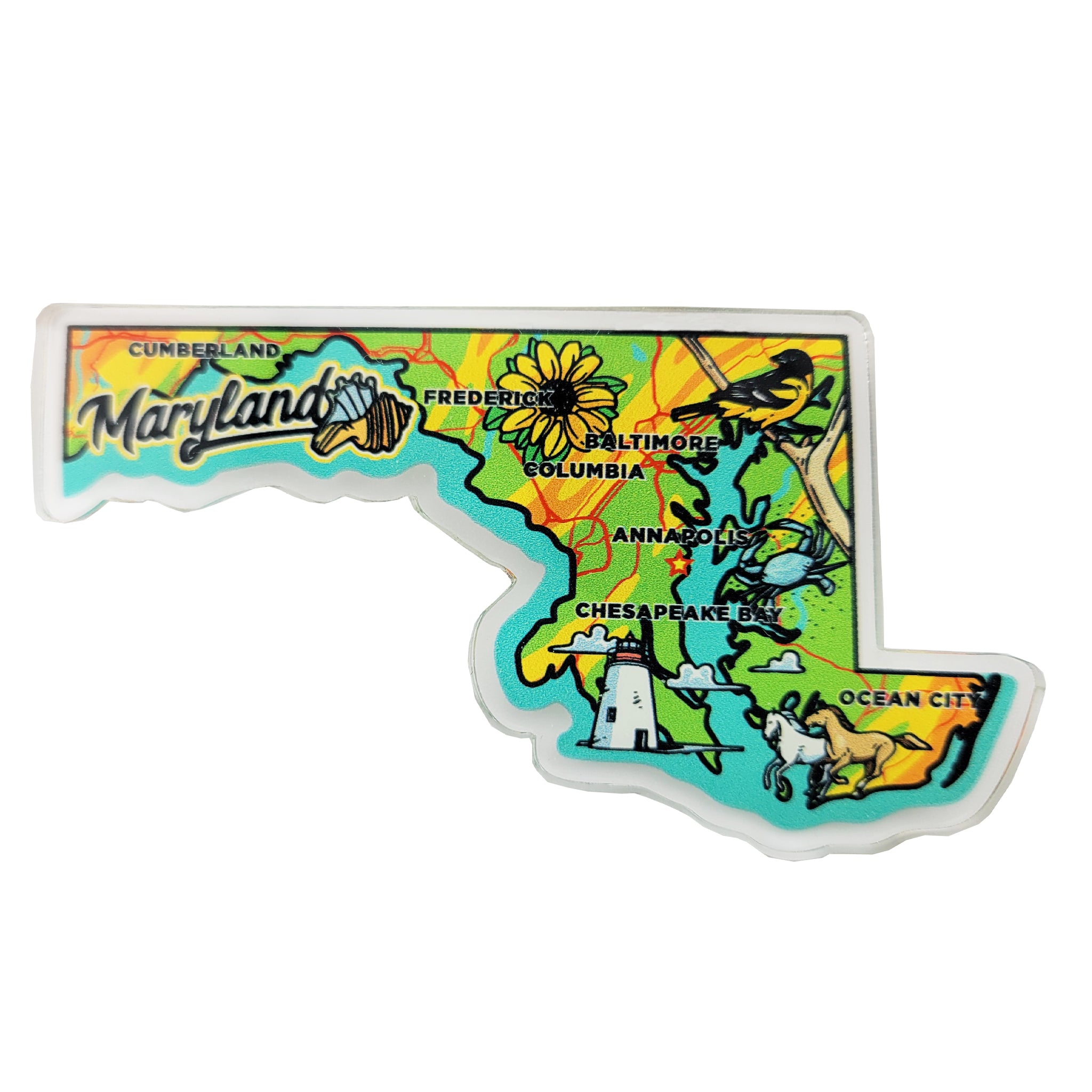 Maryland Icons Map Acrylic Magnet – The Maryland Store